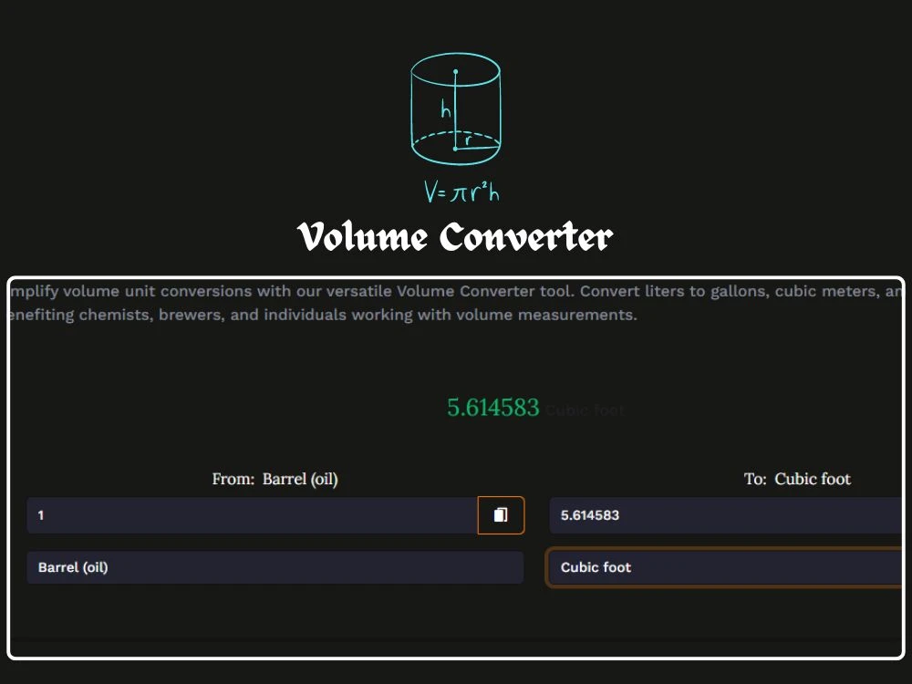 Volume Converter Tool | Accurate Conversion of Volume Units