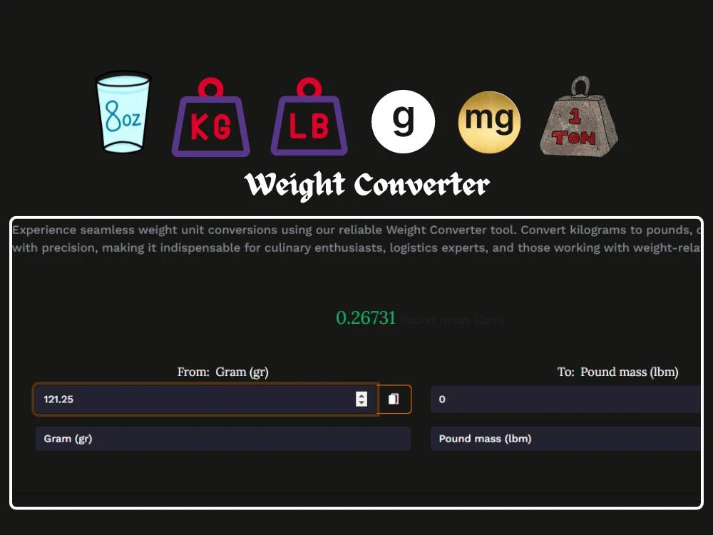 Weight Converter | kg to lbs, g to kg, amu to kg, gram to ou...